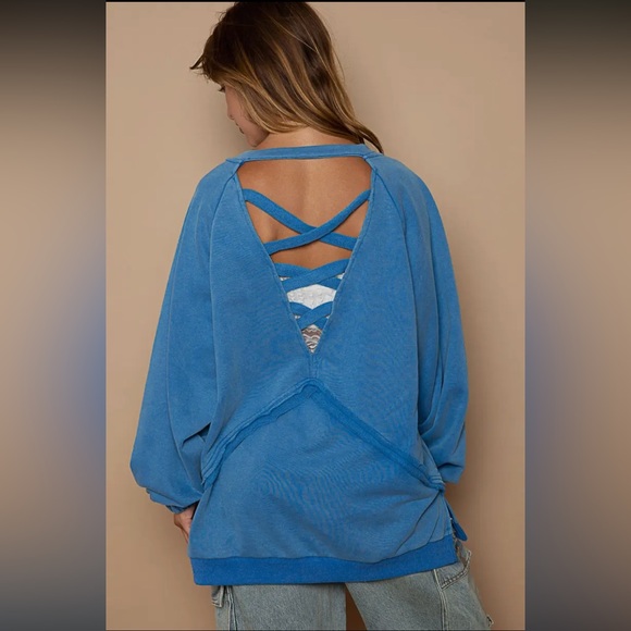POL | Tops | Nip Pol French Terry Criss Cross Back Sweatshirt Cobalt ...